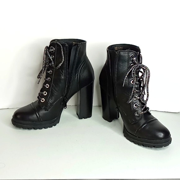 Aldo | Shoes | Aldoblack Leather Lace Up Super High Heel Combatmoto ...